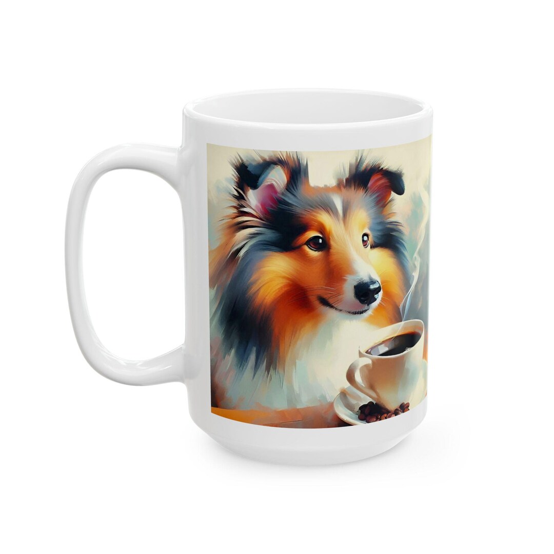 Shetland Sheepdog Drinking Coffee, Sheltie Sips 11 or 15oz Mug - Etsy