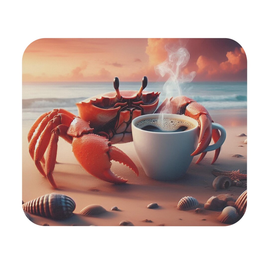 Crab Coffee; Crab Drinking Coffee Mouse Pad, Cute Animal Lover Gift - Etsy