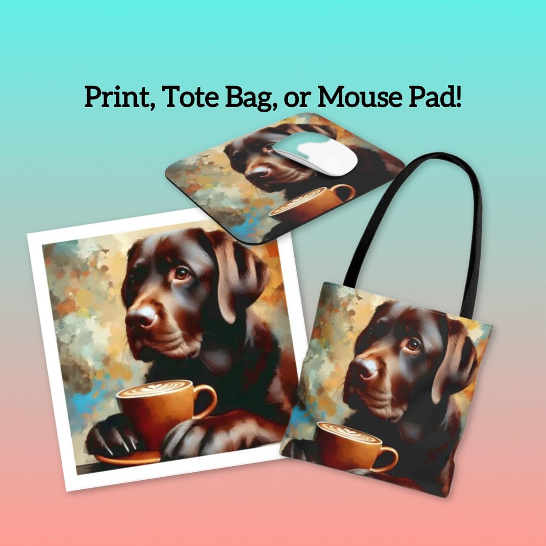 Labrador Retriever (chocolate Lab) Drinking Coffee Art Print, Tote Bag ...