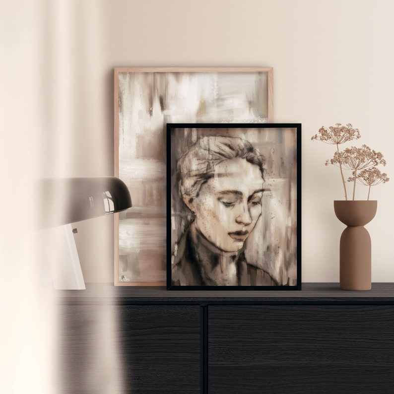 Female Face Wall Art | Woman Wall Décor | Neutral Art Digital Download ...