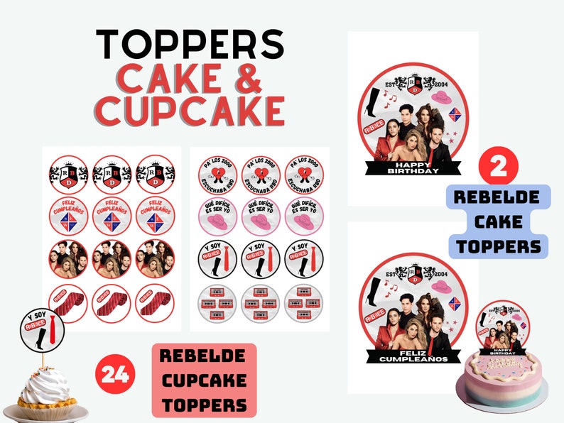 Rebelde Party Decorations, Rebelde Cupcake Topper, RBD Cake Topper ...