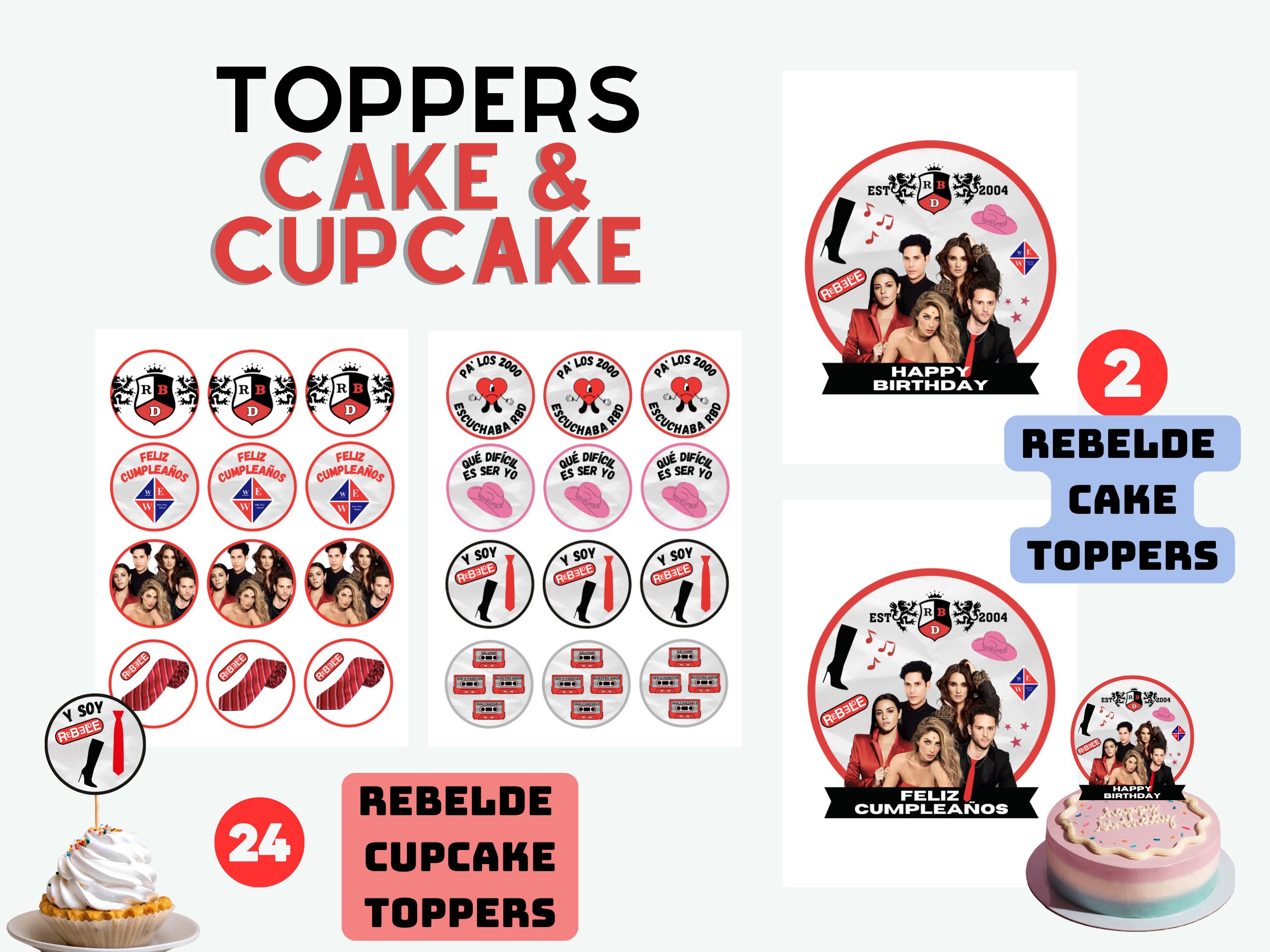 Rebelde Party Decorations, Rebelde Cupcake Topper, RBD Cake Topper ...