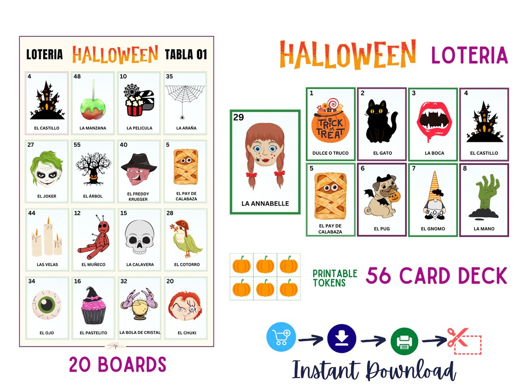 HALLOWEEN Loteria Bingo En Español, Spooky Board Game, Halloween Party ...