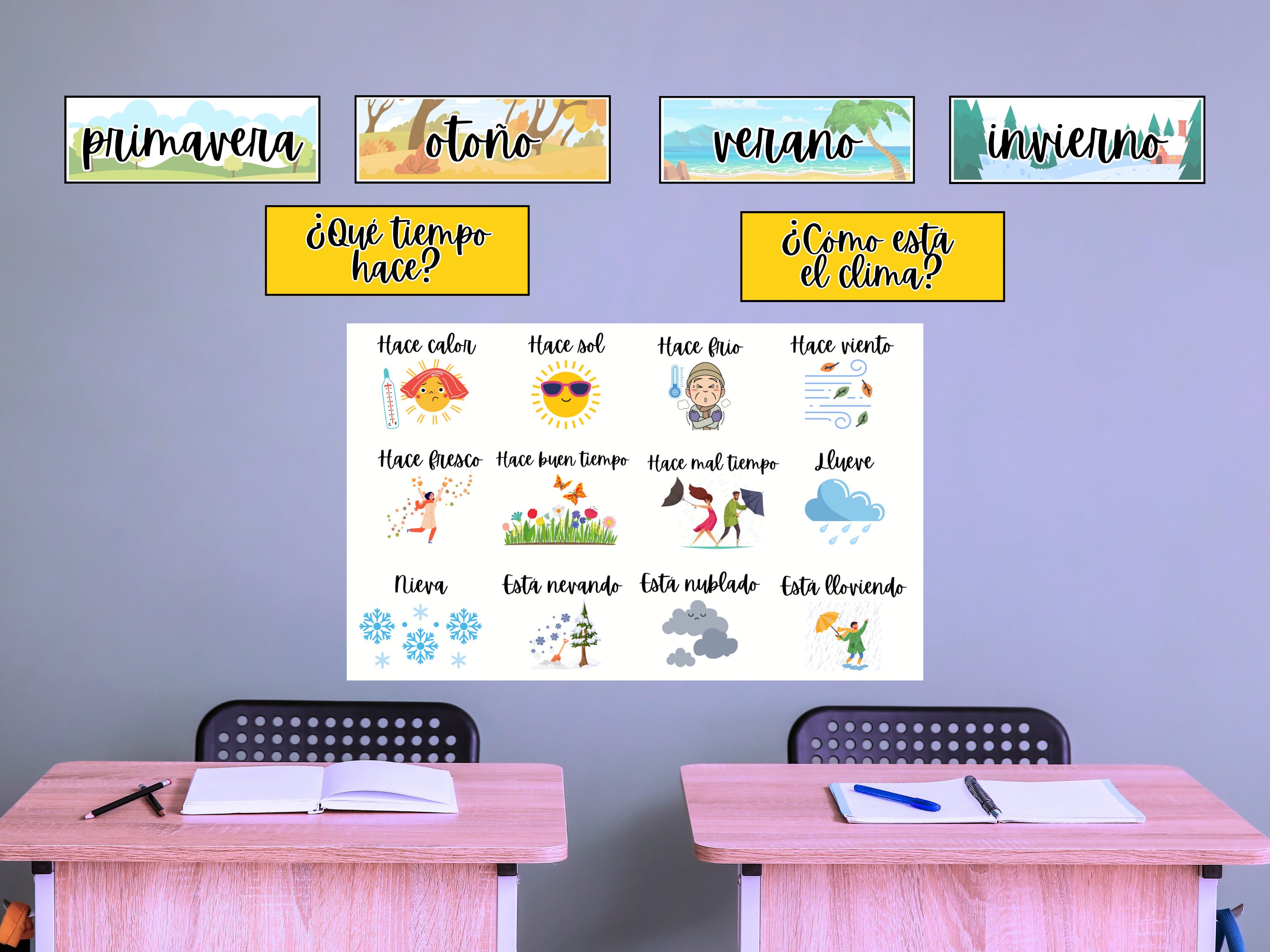 Weather Spanish Vocabulary Posters, Spanish 4 Seasons, Hace Calor ...