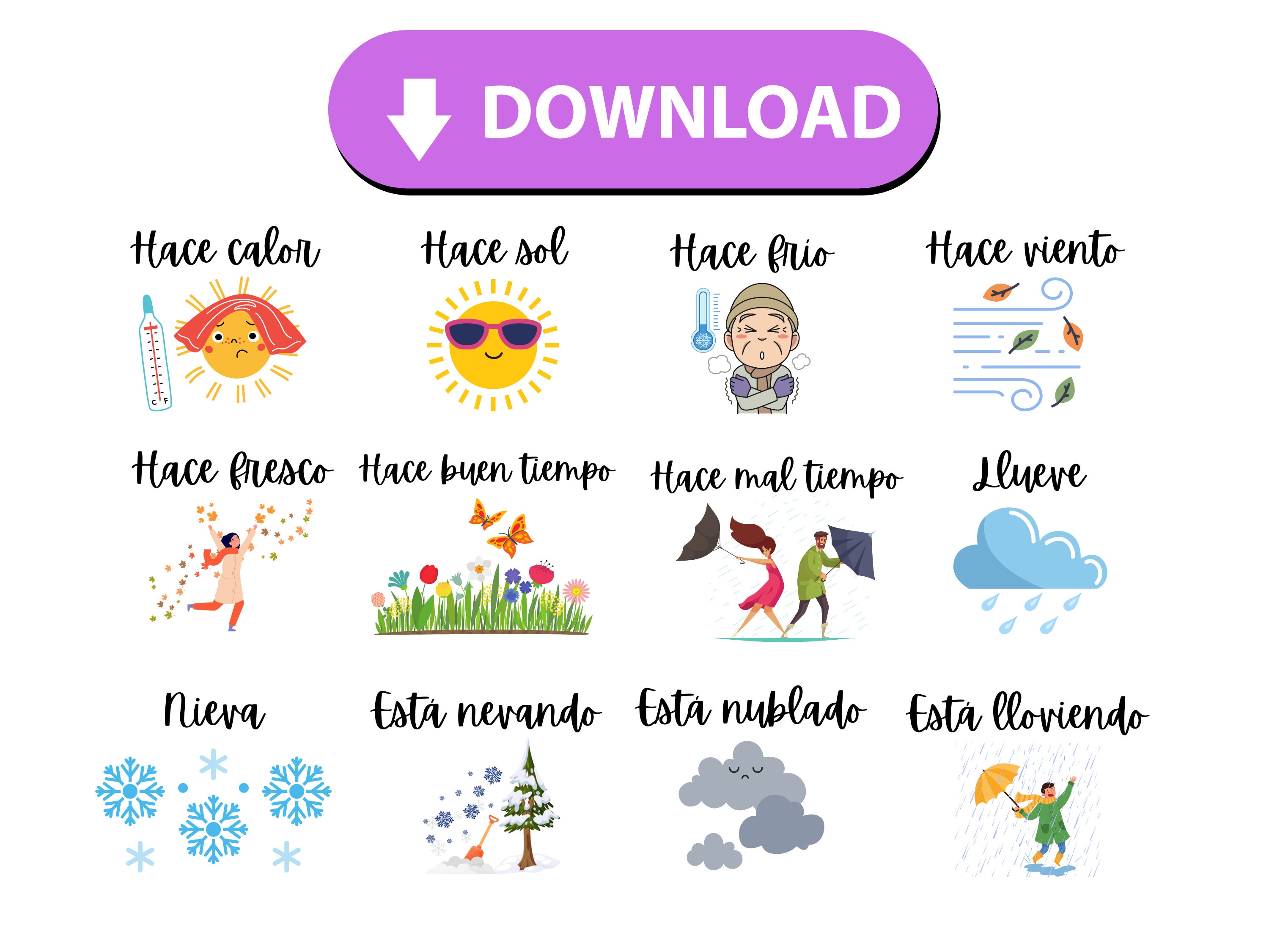 Weather Spanish Vocabulary Posters, Spanish 4 Seasons, Hace Calor ...