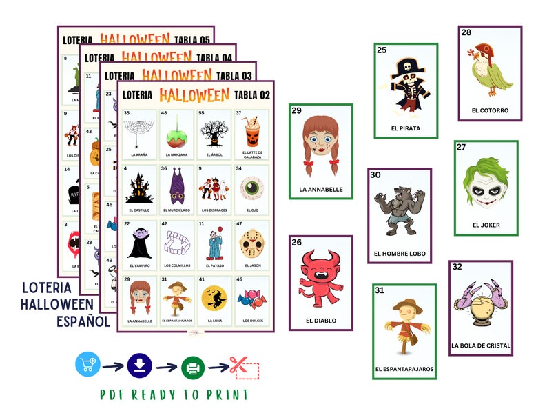 HALLOWEEN Loteria Bingo En Español, Spooky Board Game, Halloween Party ...