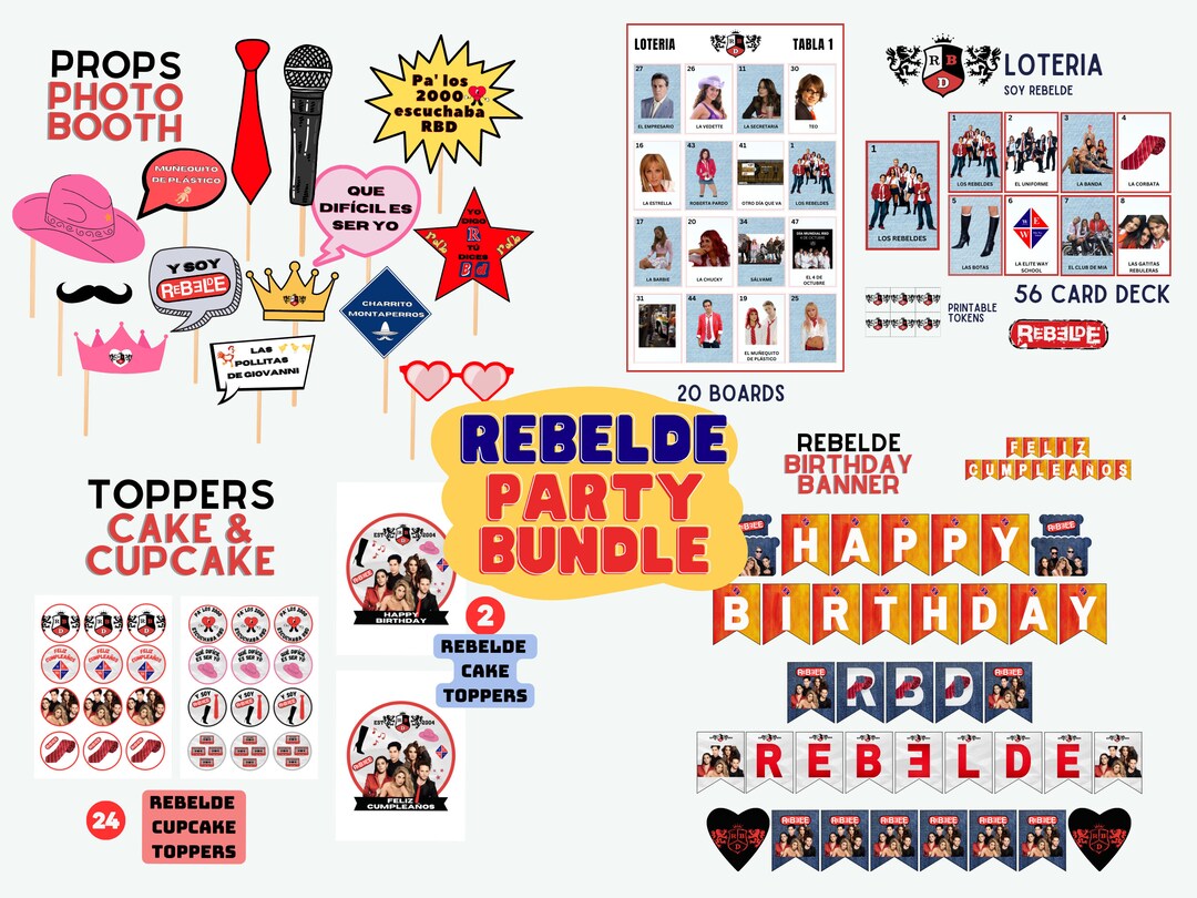 Rebelde RBD Party Bundle, Rbd Photo Props, Rebelde Cake/cupcake Toppers ...