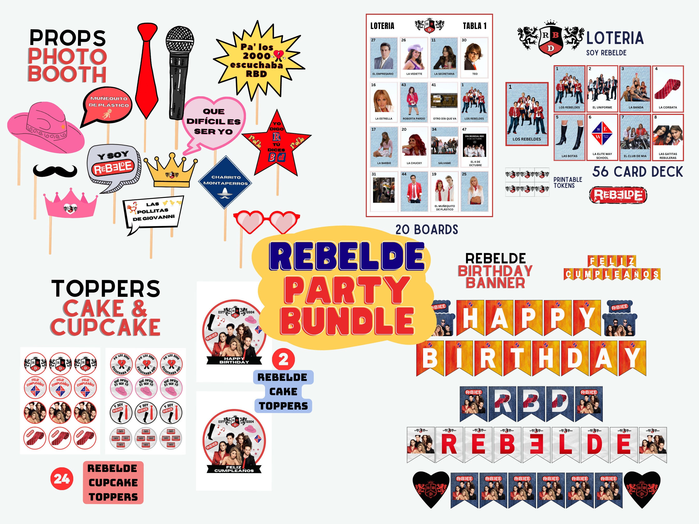 Rebelde RBD Party Bundle, Rbd Photo Props, Rebelde Cake/cupcake Toppers ...
