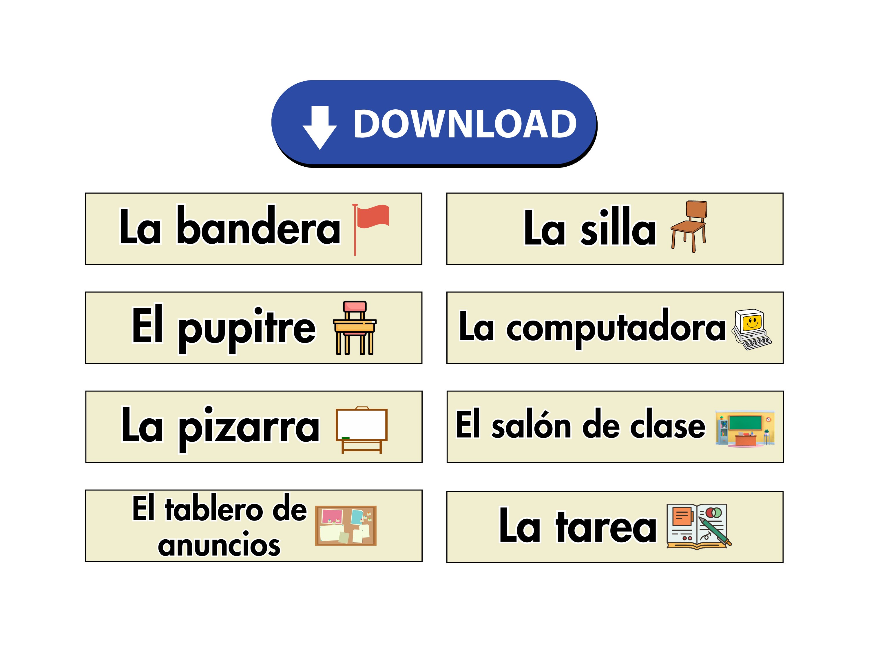 Spanish Classroom Labels With Pictures, Etiquetas Para Clase De Español ...