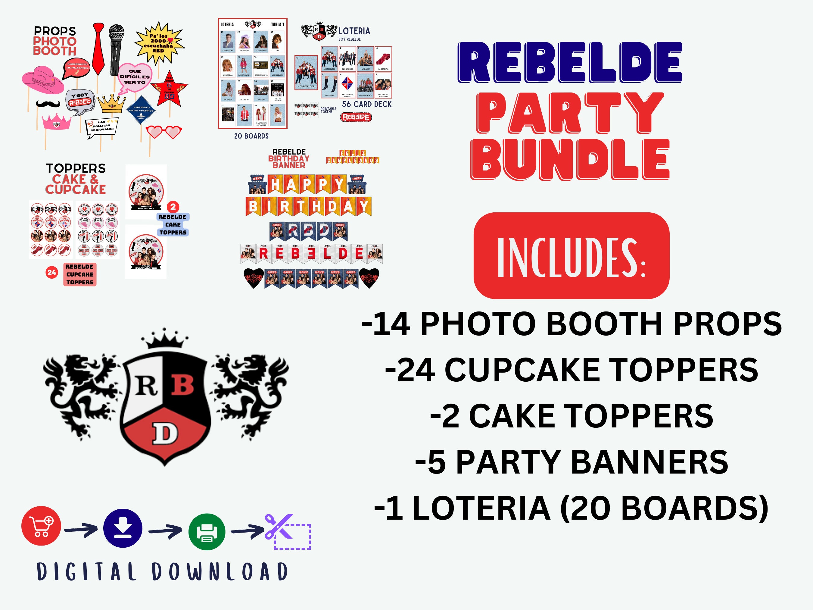 Rebelde RBD Party Bundle, Rbd Photo Props, Rebelde Cake/cupcake Toppers ...