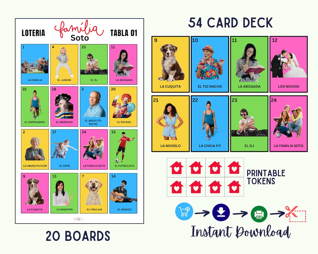 20 Tablas LOTERIA FAMILIAR, CUSTOM Loteria Bingo, Your Family Pictures ...
