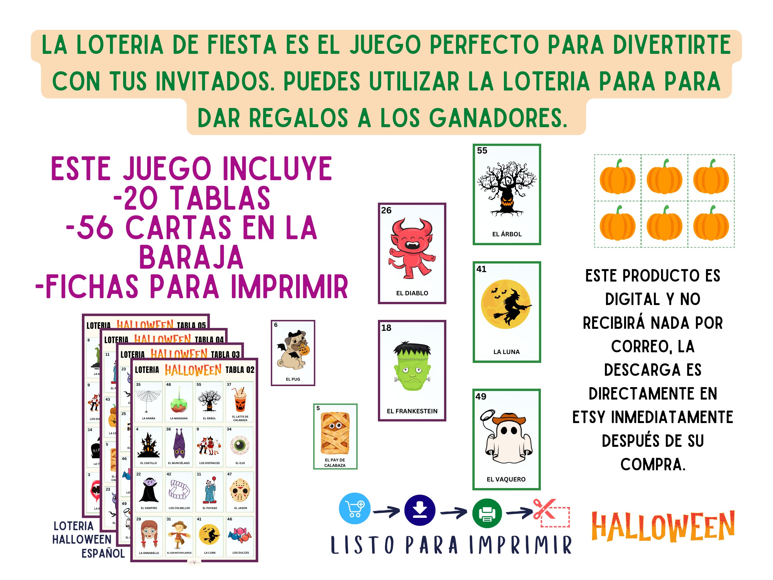 HALLOWEEN Loteria Bingo En Español, Spooky Board Game, Halloween Party ...
