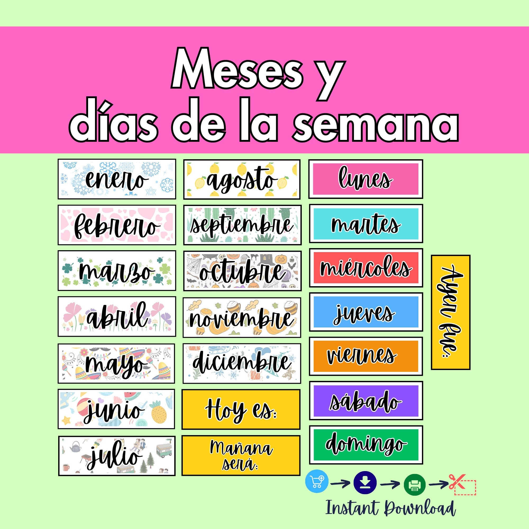 Spanish Months and Days of the Week Printable Poster, Spanish Classroom ...