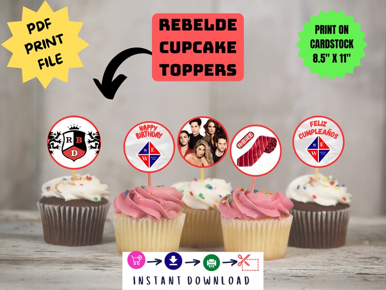 Rebelde Party Decorations, Rebelde Cupcake Topper, RBD Cake Topper ...