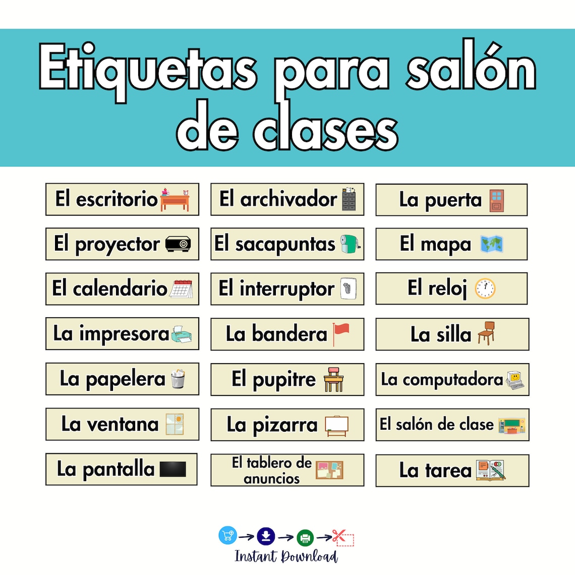 Spanish Classroom Labels With Pictures, Etiquetas Para Clase De Español ...