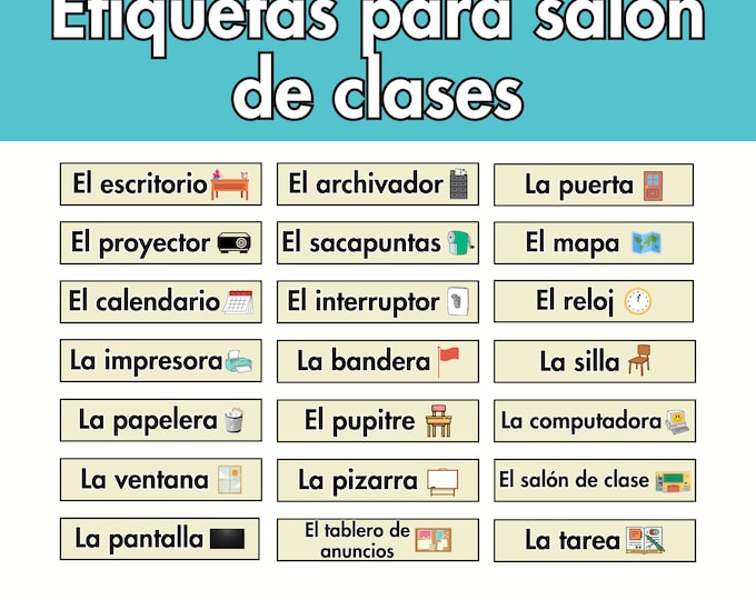 Spanish to English Classroom Labels and Picture Cards - Etsy