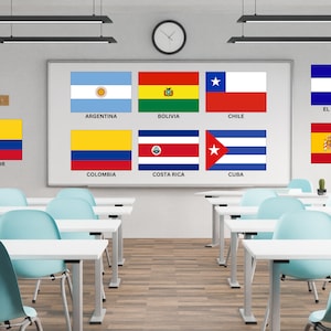Spanish-speaking Countries With Flags, Spanish Classroom Decor ...