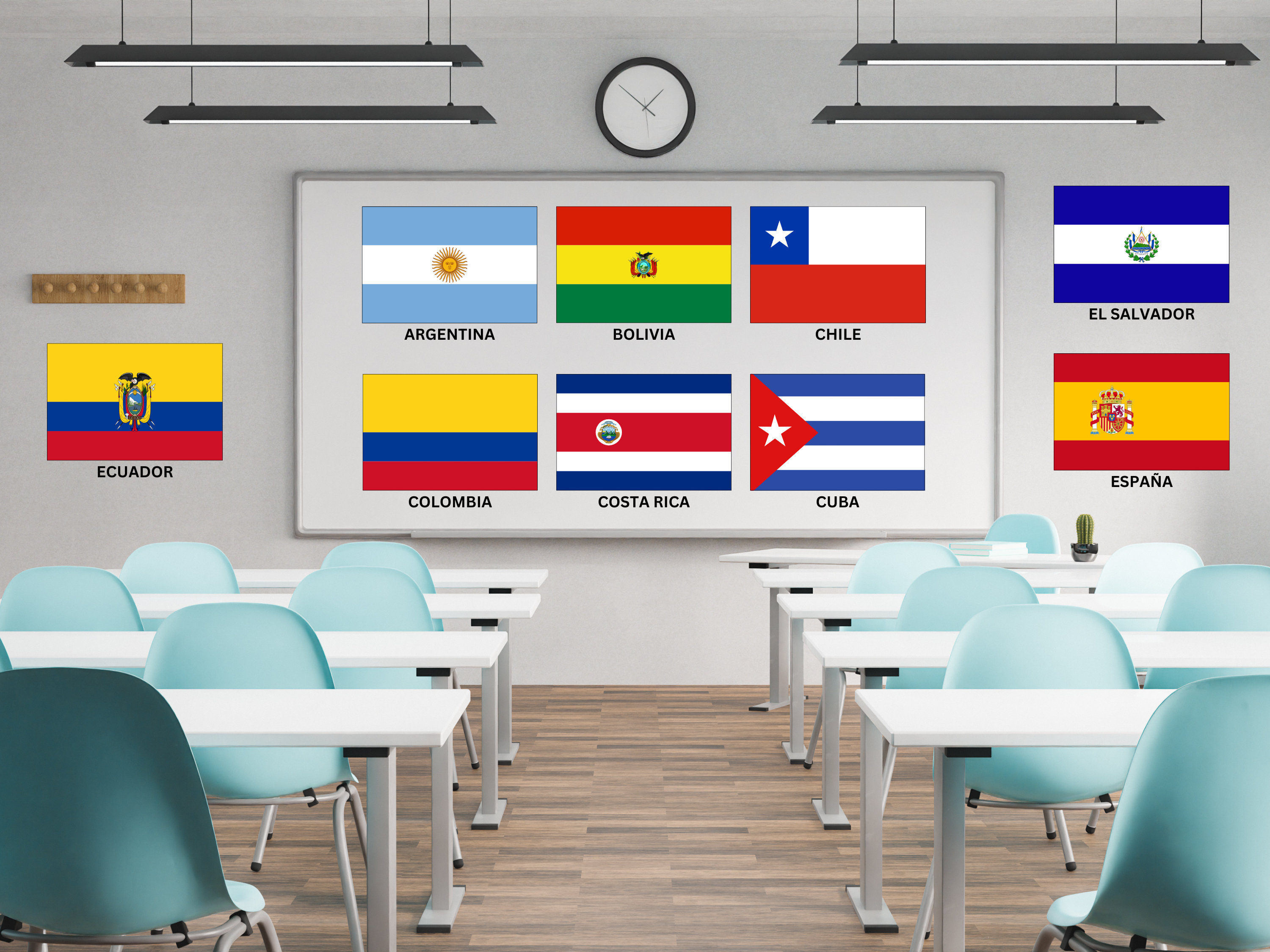 Spanish-speaking Countries With Flags, Spanish Classroom Decor ...