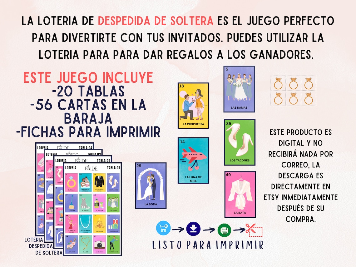 Loteria Despedida De Soltera En Español, Bridal Shower Bingo, Juegos ...