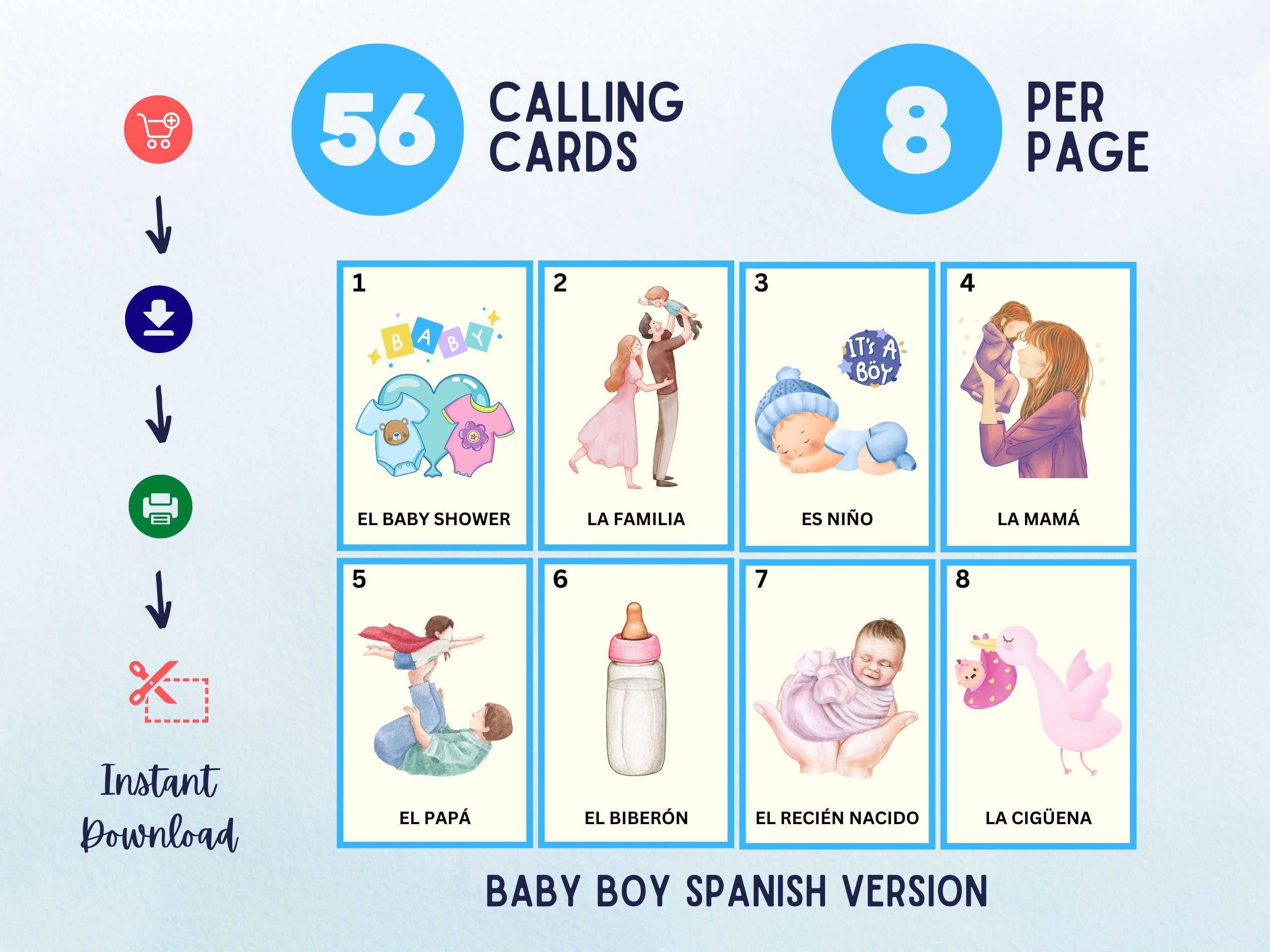 Loteria Baby Shower De Niño, 20 Non-repeated Boards 56 Custom Calling ...