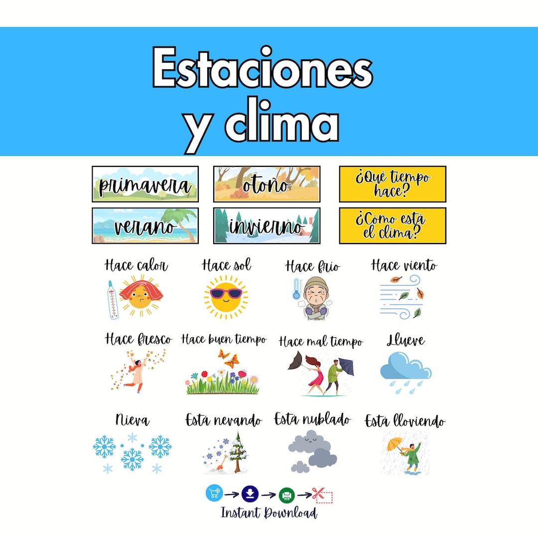 Weather Spanish Vocabulary Posters, Spanish 4 Seasons, Hace Calor ...