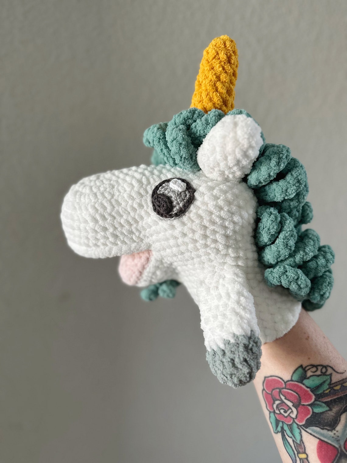 Unicorn Horse Hand Puppet Birthday Gift Interactive Play Crochet Puppet ...