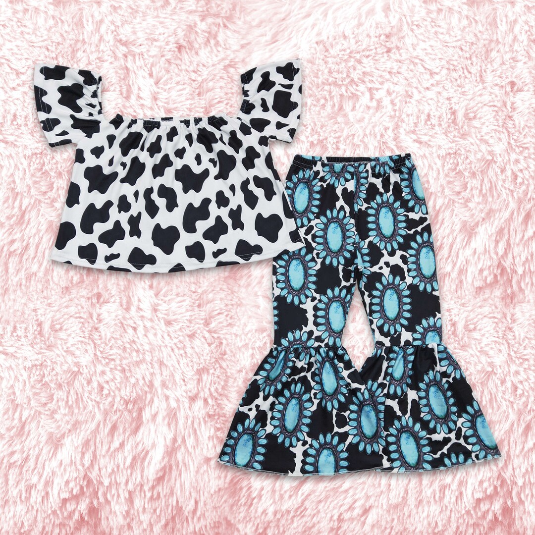 Cow Print Bell Bottom Toddler Outfitbaby Girl Bell Bottom - Etsy