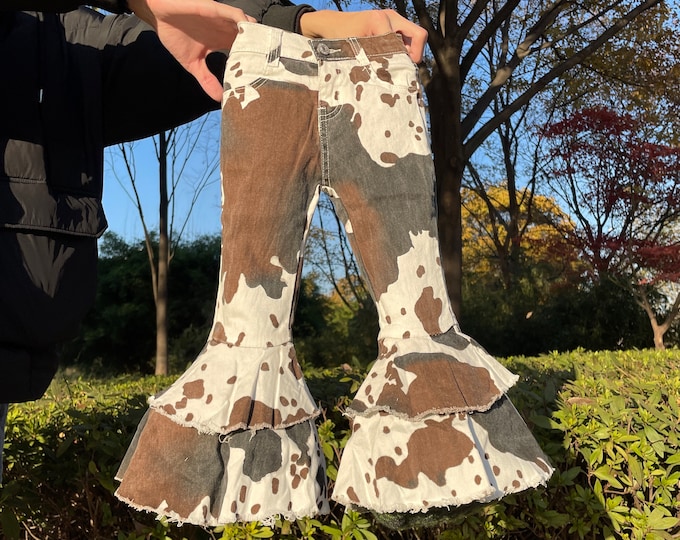 Teenage Girls Clothing,cow Jeans,brown Cow Print Girls Bell Bottom ...