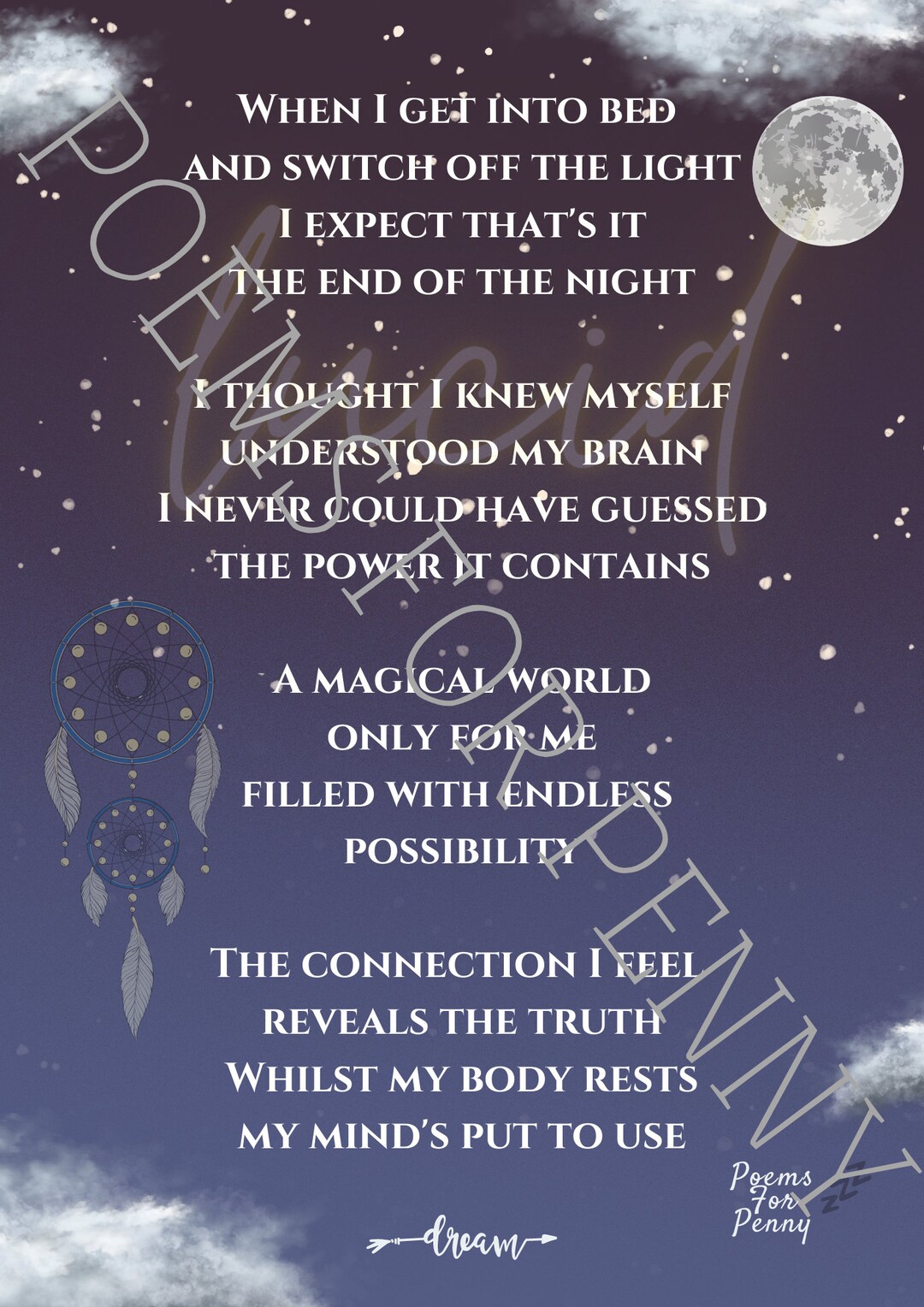 A Poem About Dreams. Available for Instant Download. the Perfect Gift ...