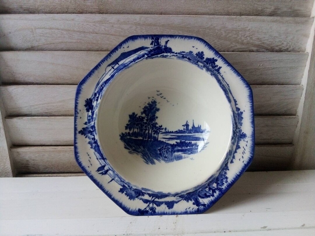 Antique Octagonal Dish, Royal Doulton Bowl, Norfolk Pattern, Blue and ...