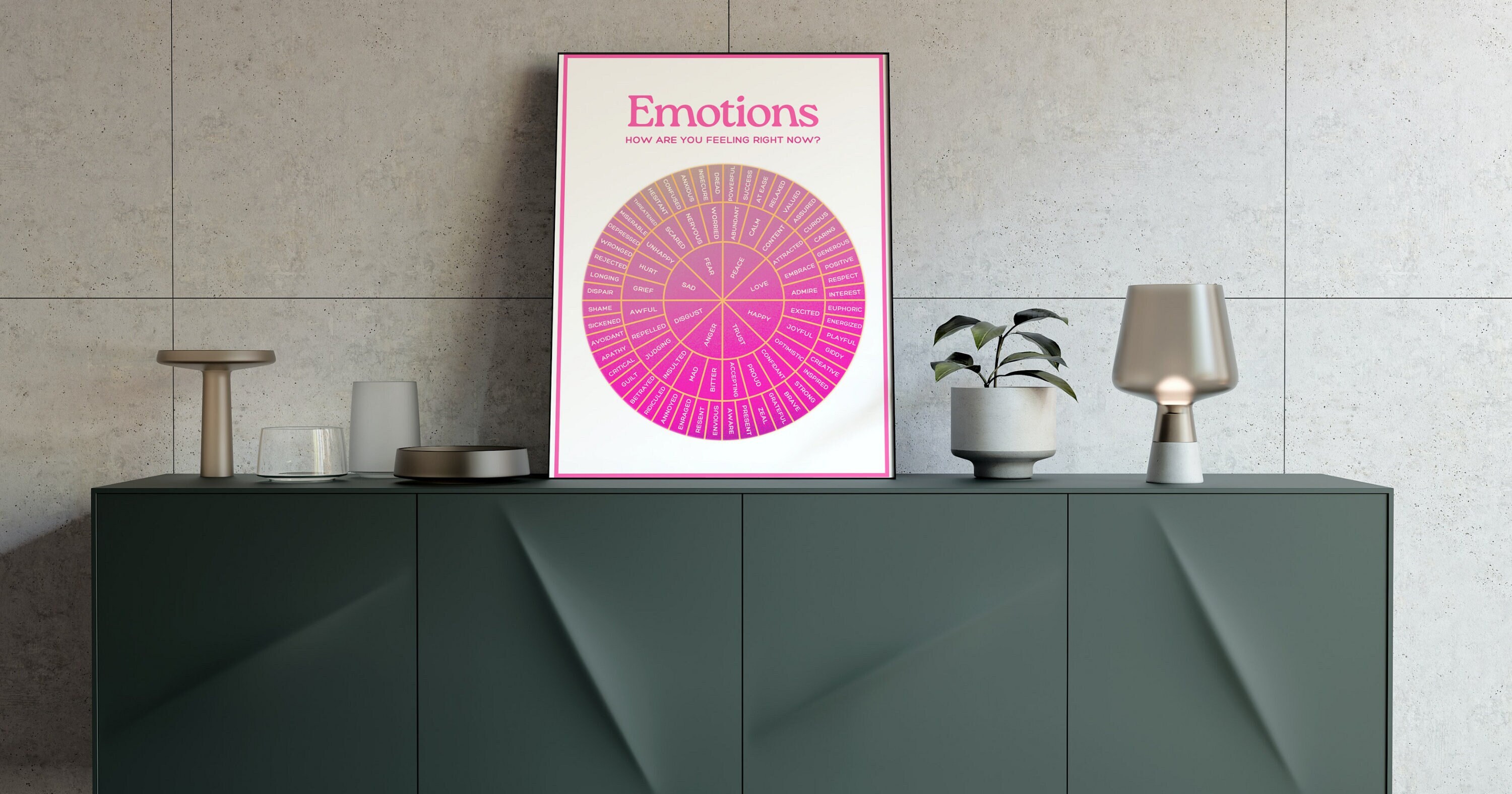 Pink Modern Feelings Wheel Poster, Printable Wall Art, 6 Designs & 3 ...