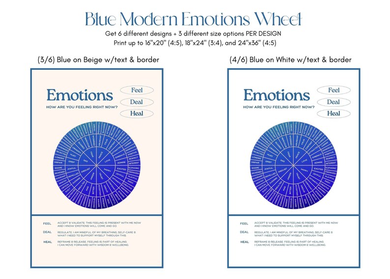 Blue Modern Emotions Wheel Poster, Digital Download, Mental Health ...