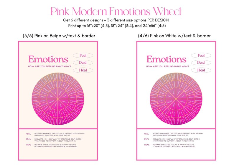 Pink Modern Feelings Wheel Poster, Printable Wall Art, 6 Designs & 3 ...
