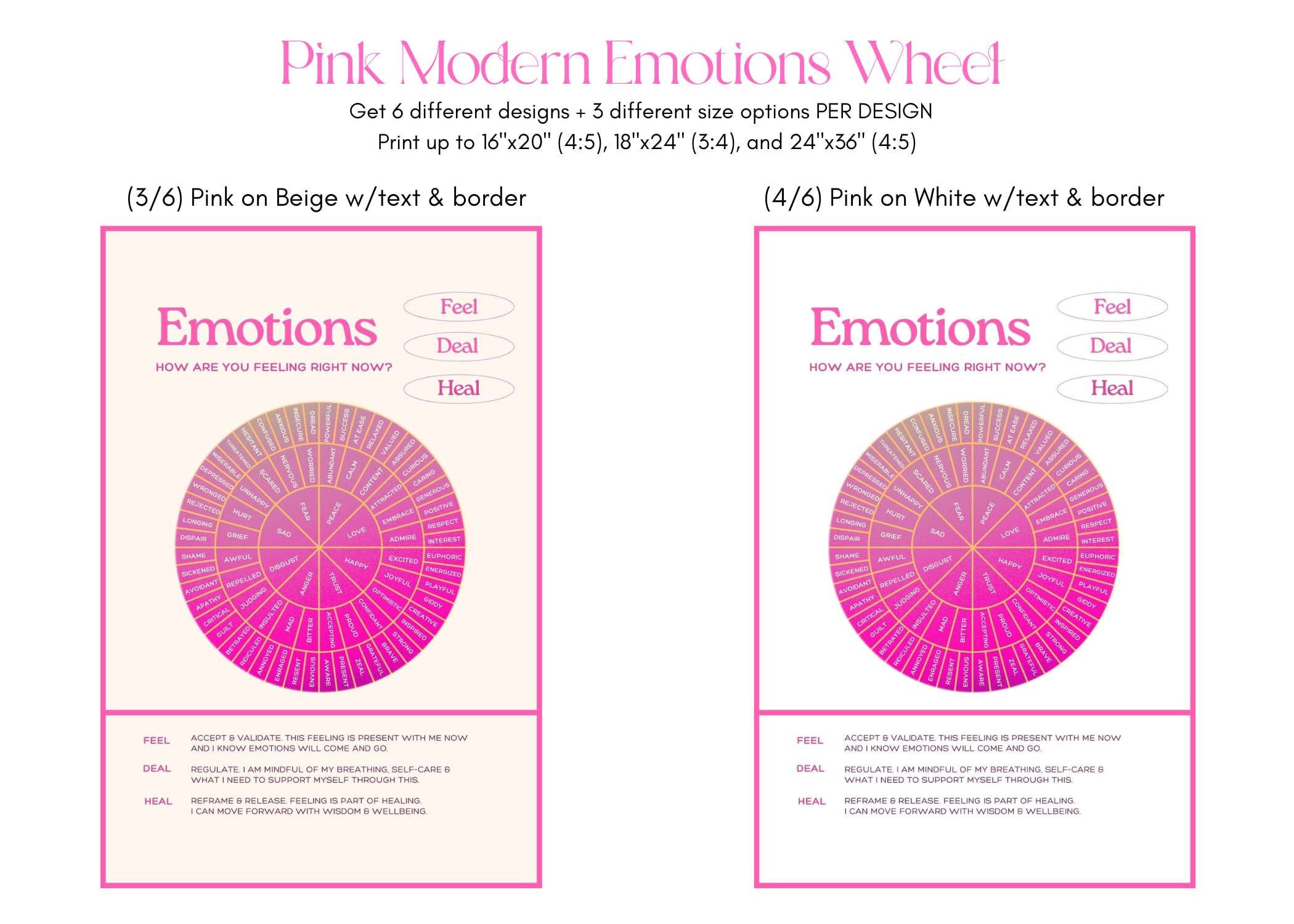 Pink Modern Feelings Wheel Poster, Printable Wall Art, 6 Designs & 3 ...