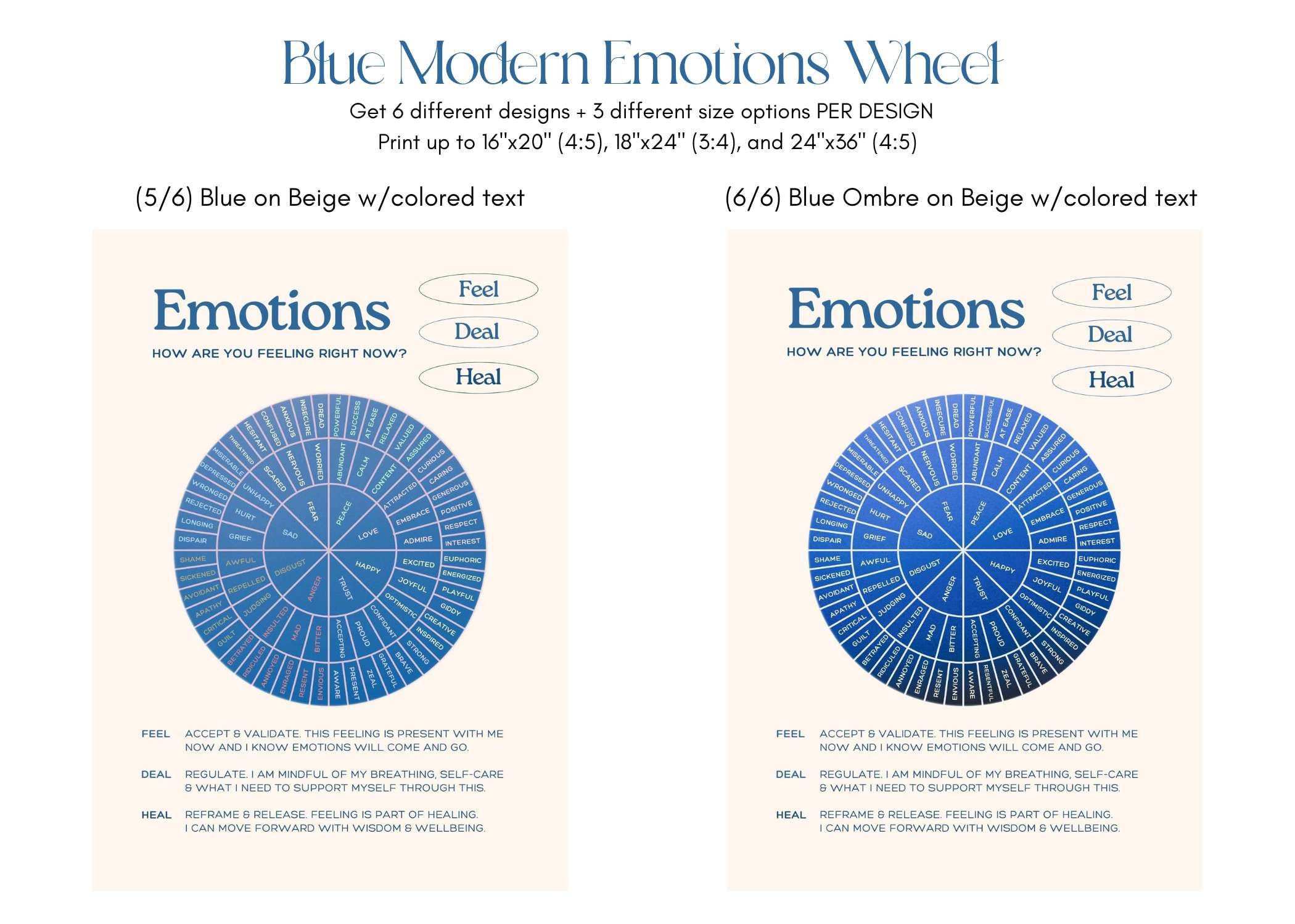 Blue Modern Emotions Wheel Poster, Digital Download, Mental Health ...