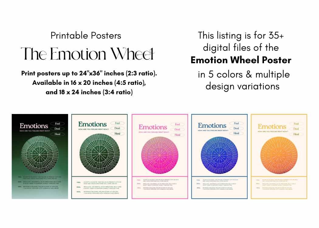 Bundle: Modern Emotions Wheel Printable Wall Art, All 5 Color ...