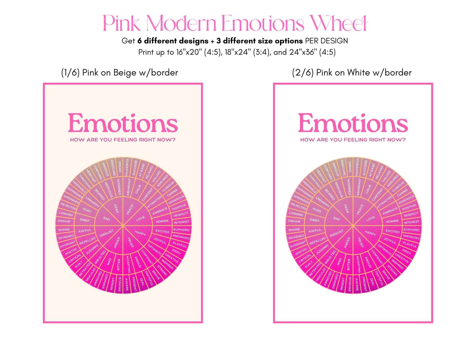 Pink Modern Feelings Wheel Poster, Printable Wall Art, 6 Designs & 3 ...