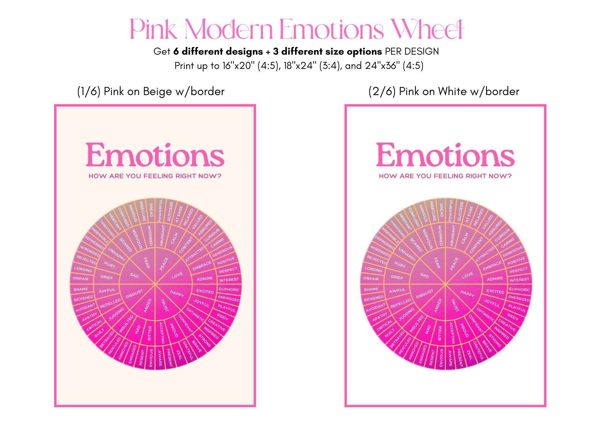 Pink Modern Feelings Wheel Poster, Printable Wall Art, 6 Designs & 3 ...