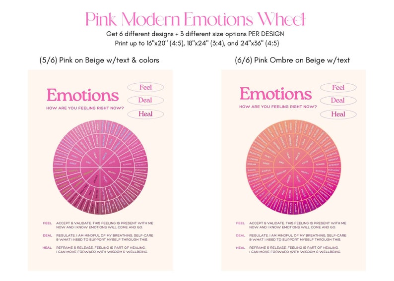 Pink Modern Feelings Wheel Poster, Printable Wall Art, 6 Designs & 3 ...