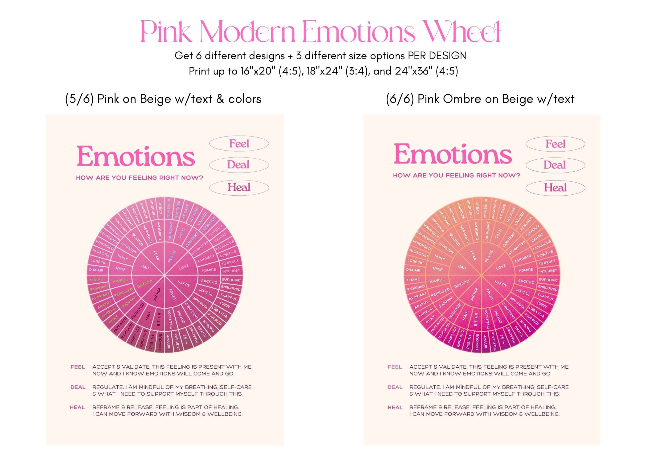 Pink Modern Feelings Wheel Poster, Printable Wall Art, 6 Designs & 3 ...