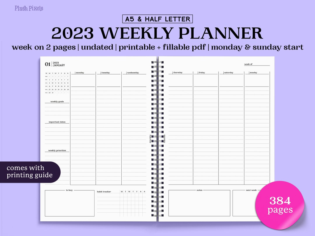 A5 Half Letter Weekly Printable Planner Inserts Hourly Time - Etsy