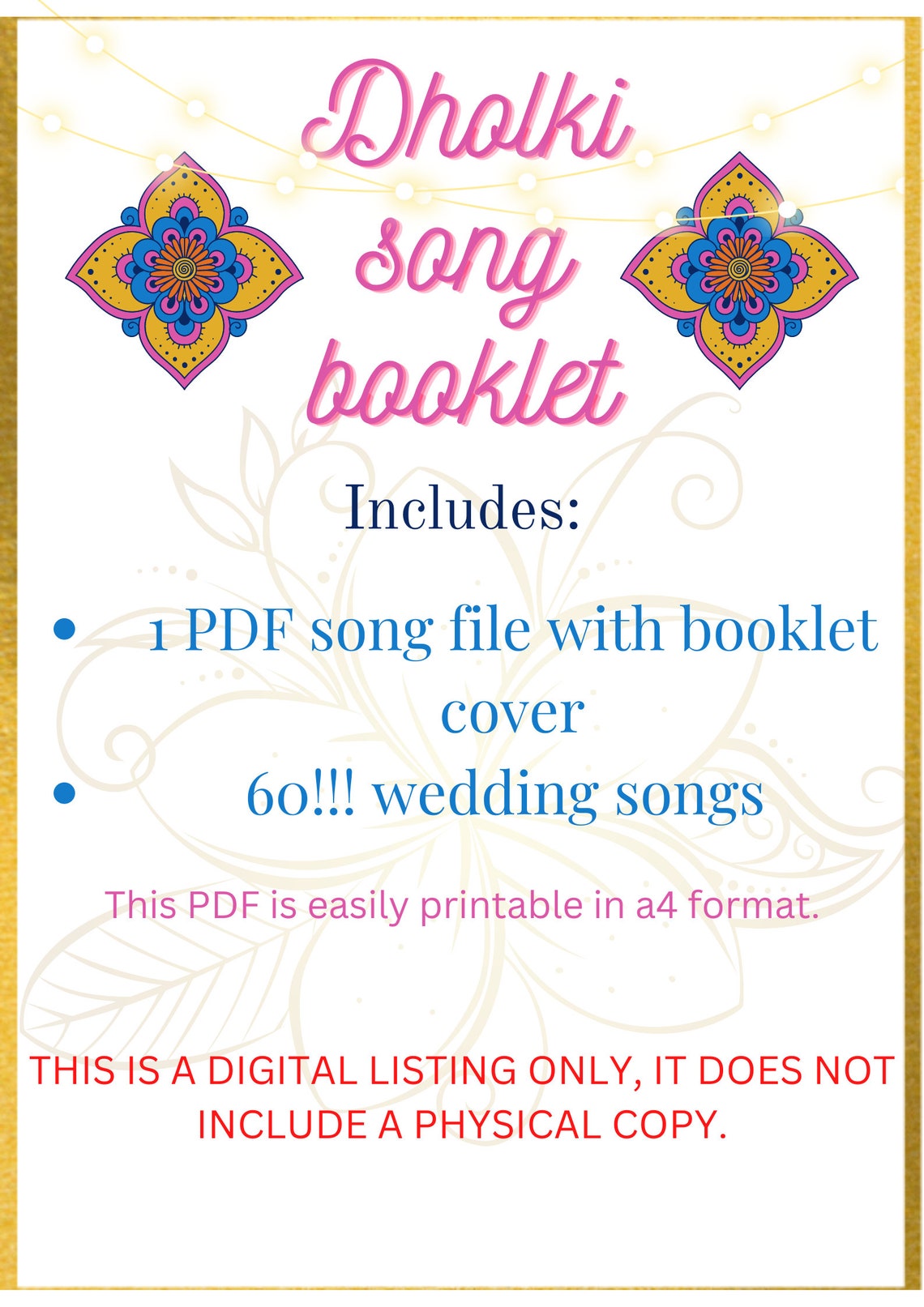Dholki Song Booklet, Digital Copy, for Mehndi and Sangeet Nights. - Etsy