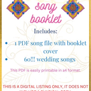 Dholki Song Booklet, Digital Copy, for Mehndi and Sangeet Nights. - Etsy