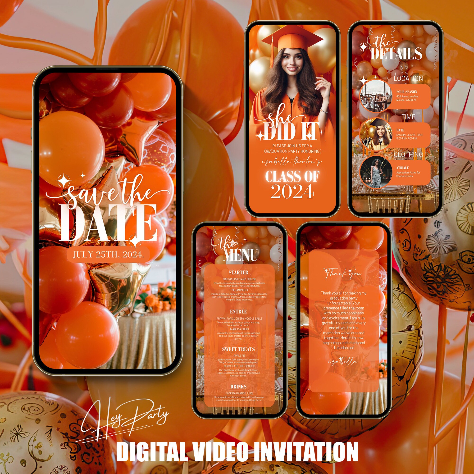 Digital 2024 Graduation Invitation Canva Template, Orange, Grad ...