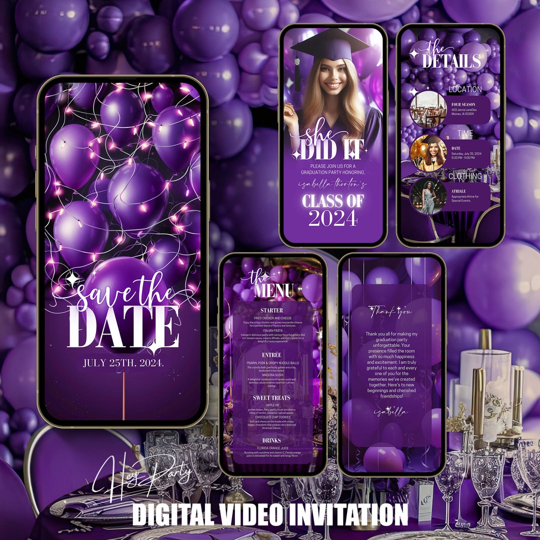 Graduation Invitation Instant Download for Her Purple, Graduation Party ...