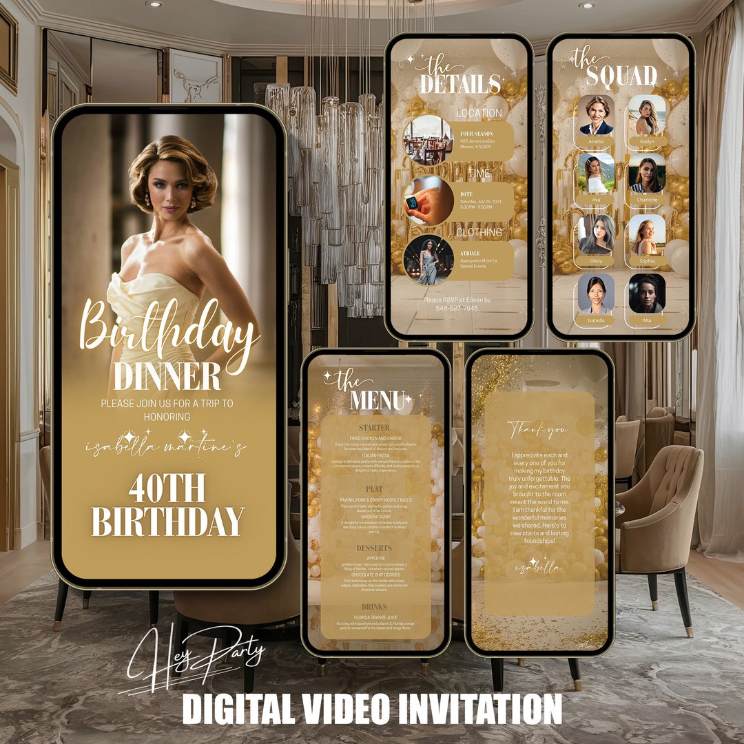 Digital Gold & White 30th Birthday Dinner Invitation Template for Any ...