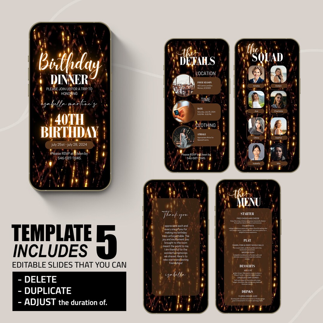 Editable Digital Birthday Dinner Invitation Template for Any Age 40th ...