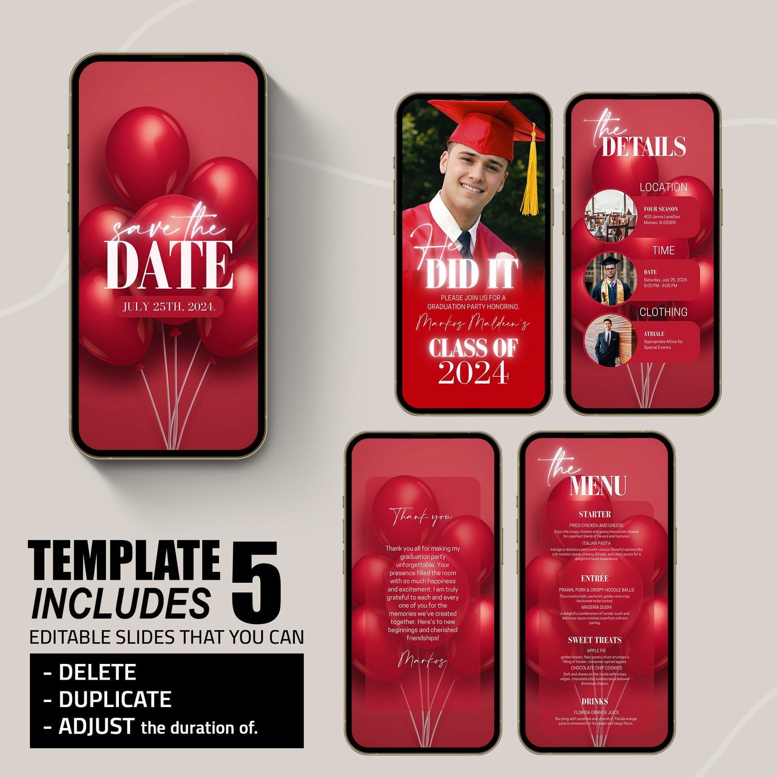 Digital Red Graduation Party Invite for Man, Grad Announcement ...