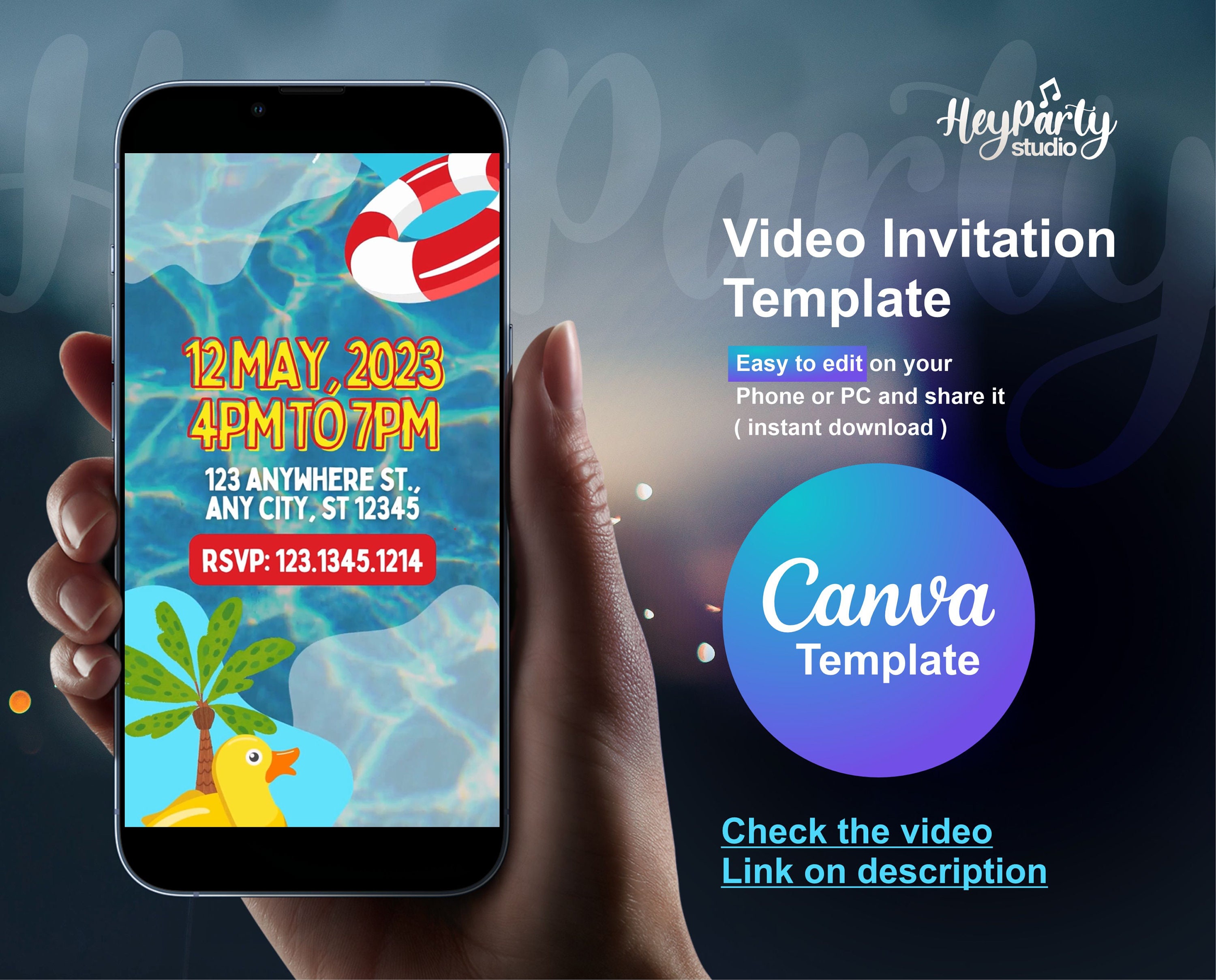 EDITABLE Animated Pool Party Birthday Invitation | Pool Birthday Evite ...