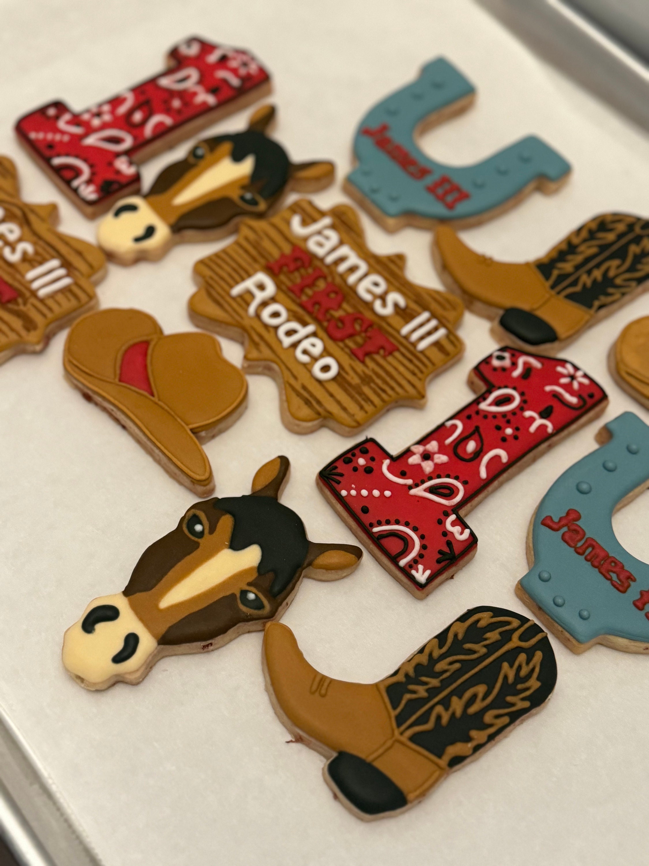 1 Dozen Custom Decorative Cookies L My First Rodeo | Cowboy | Boot ...